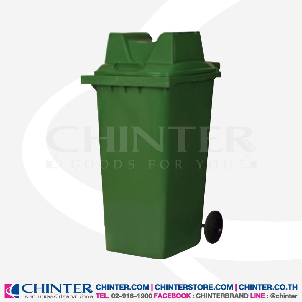 F-0028 ถังขยะฝาสูง 2 ช่องทิ้ง มีล้อเลื่อน ขนาด240ลิตร - CHINTER STORE